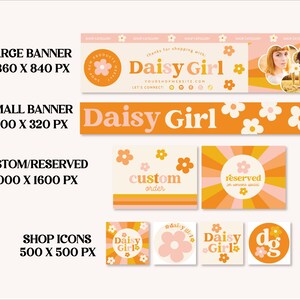 Rainbow Etsy Shop Banner Set, Boho Daisy Etsy Shop Template Kit Canva ...