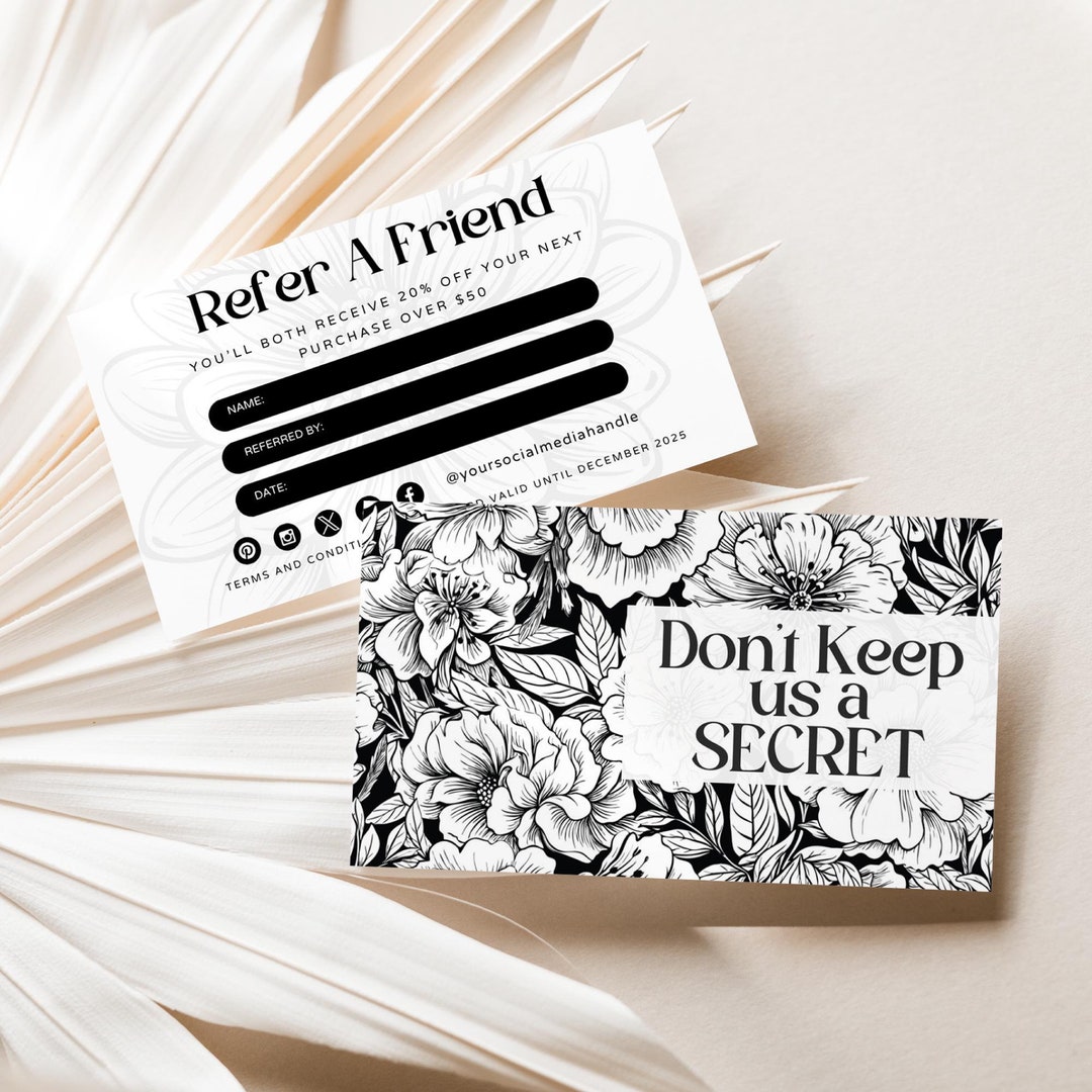 Refer A Friend Floral Business Card Canva Template, Printable Referral ...