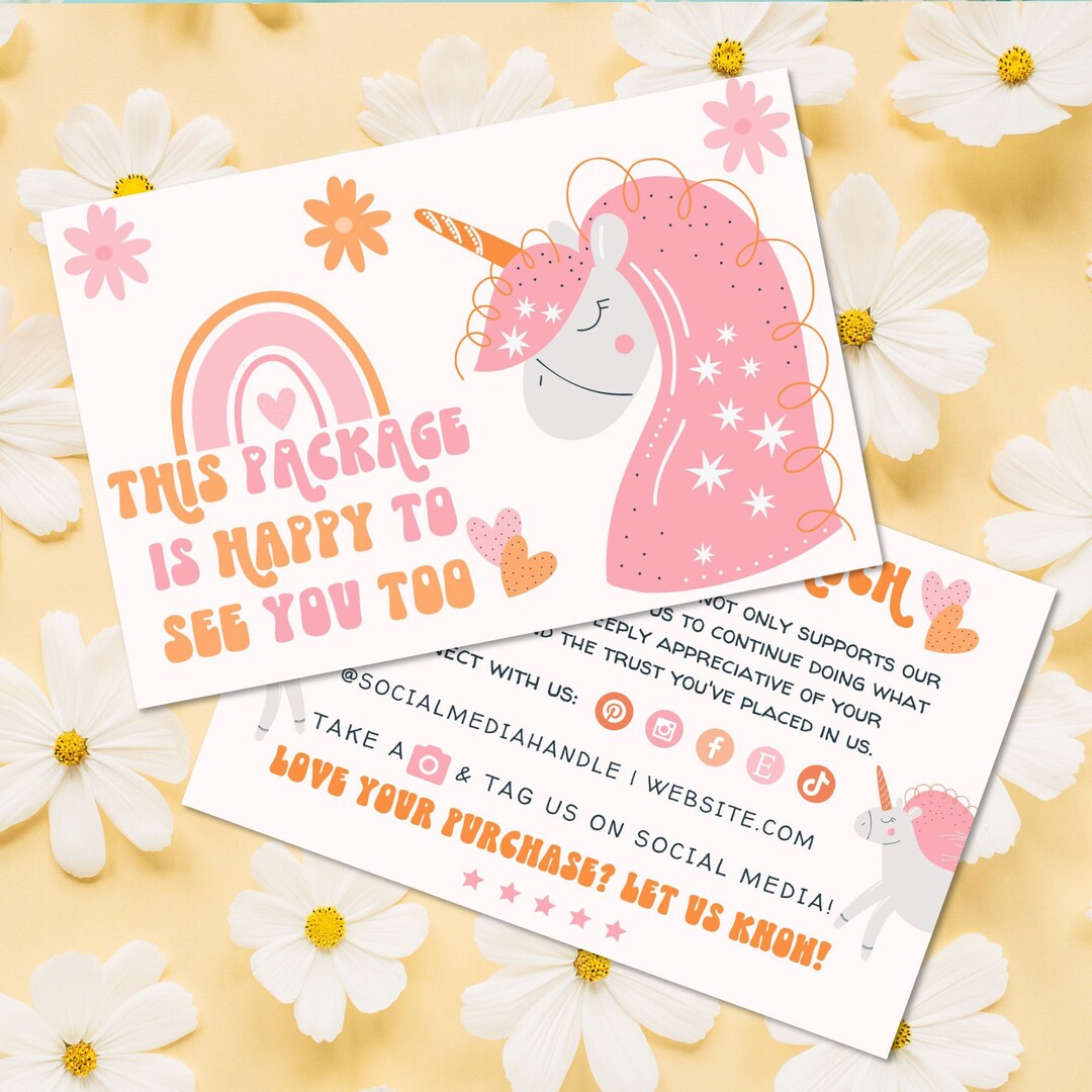 Thank You Card Template Thank You Card Printable Packaging Cards Instant Download Unicorn Thank ...