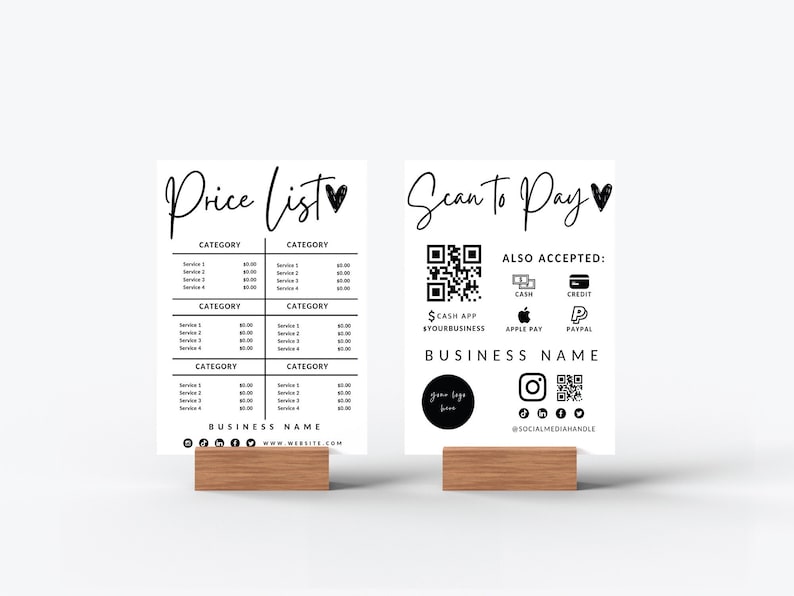 Printable Modern Price List & Payment Sign, QR Code Sign Template ...