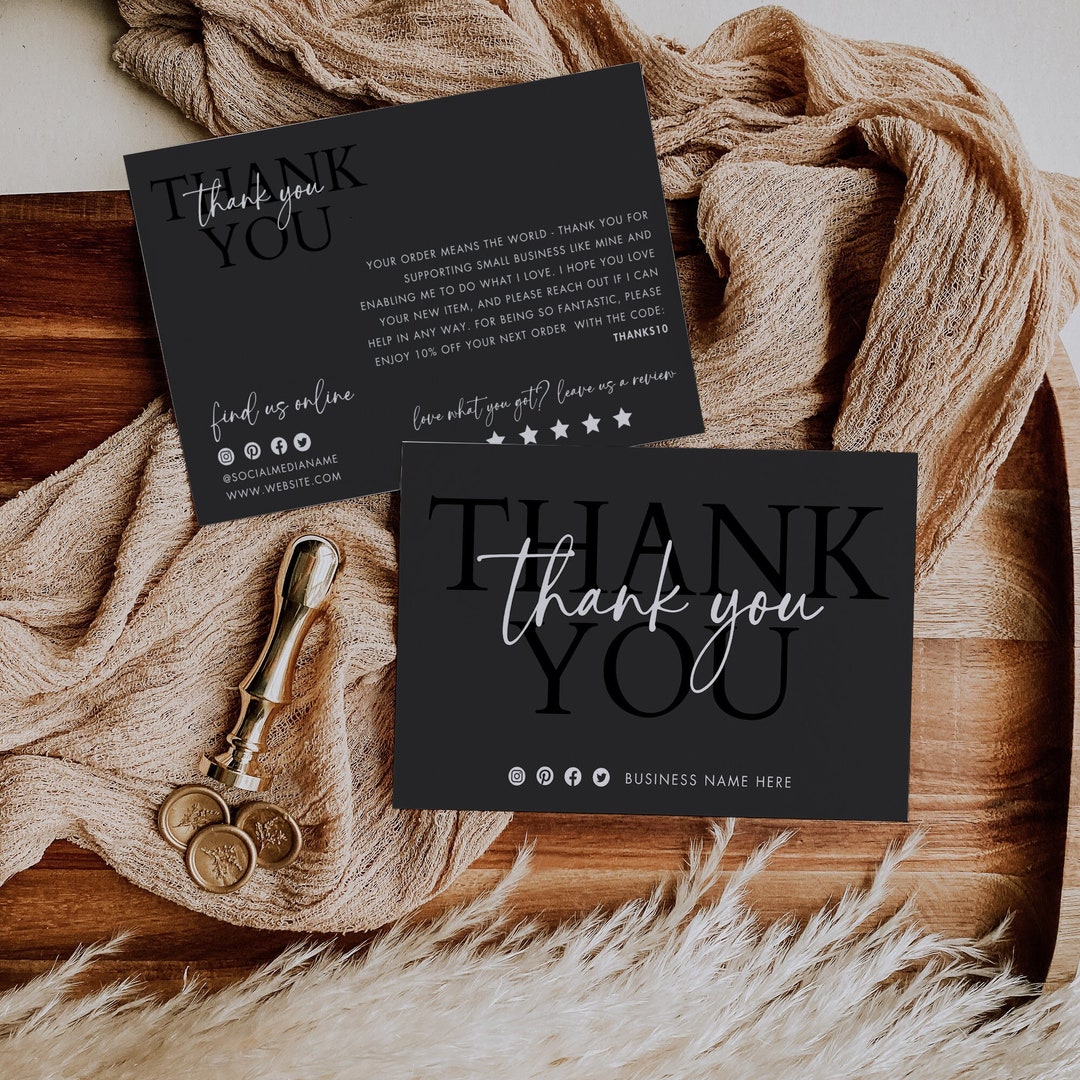 Luxury Black Editable Business Thank You Card Canva Template, Elegant ...