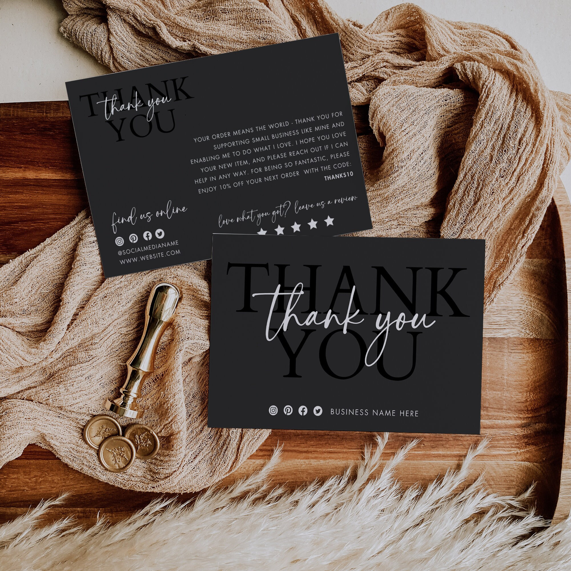 Luxury Black Editable Business Thank You Card Canva Template, Elegant ...