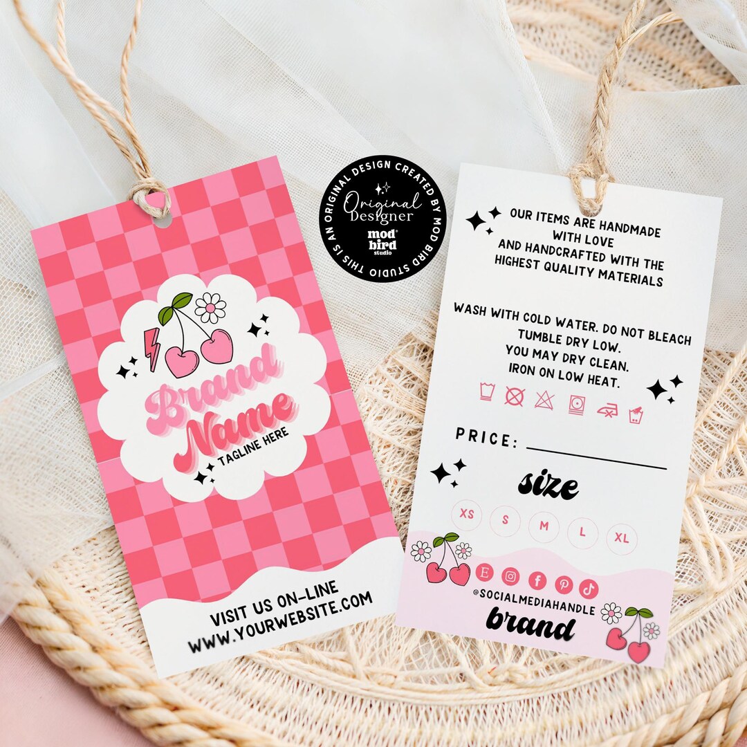 Editable Retro Cherry Hang Tag Canva Template, Printable Boutique ...