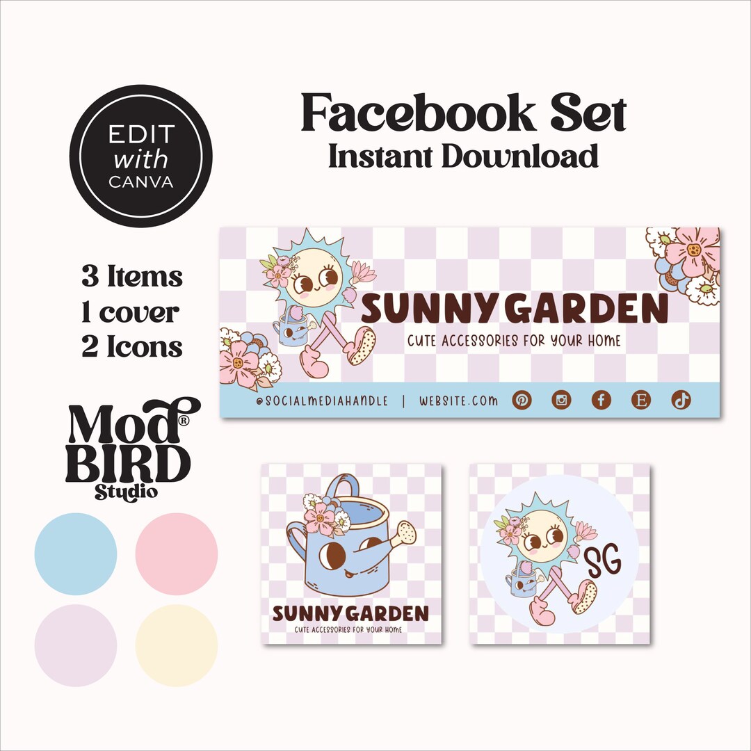 Retro Facebook Cover Canva Template, Groovy SUN Facebook Banner ...