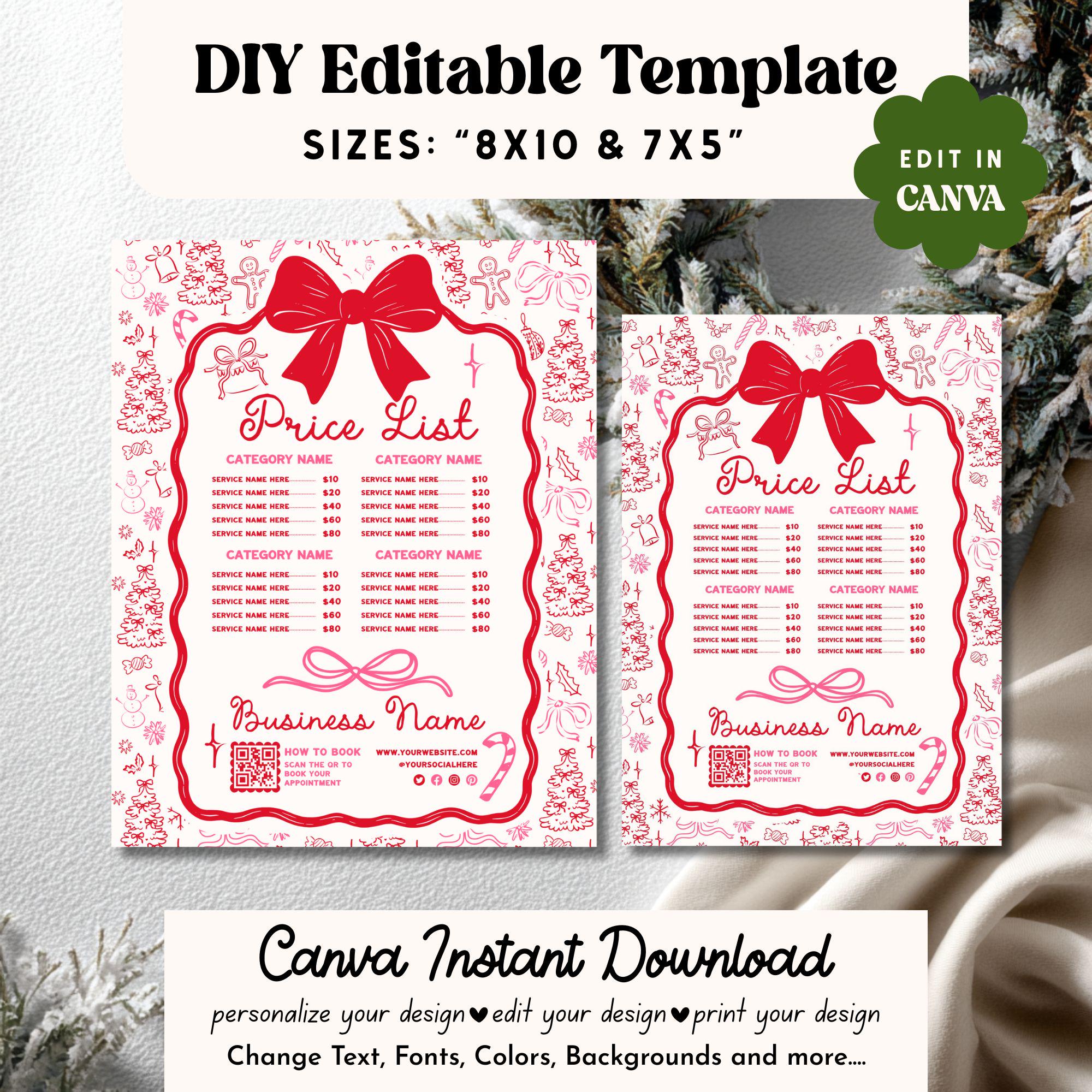 Editable Holiday Price List Template, Christmas Vendor Sign Canva ...