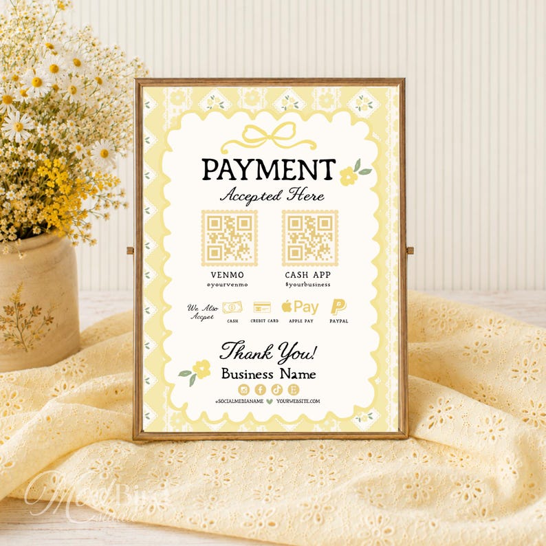 Floral Scan to Pay Sign Canva Template, Editable QR Code Payment Sign ...