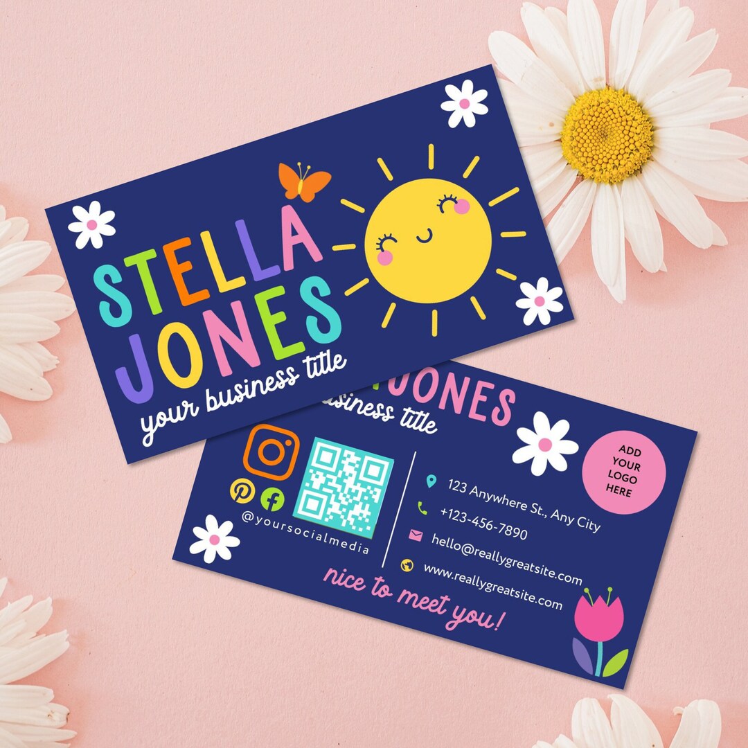 Cute Sunshine Editable Business Card Design Canva, Butterfly Printable ...