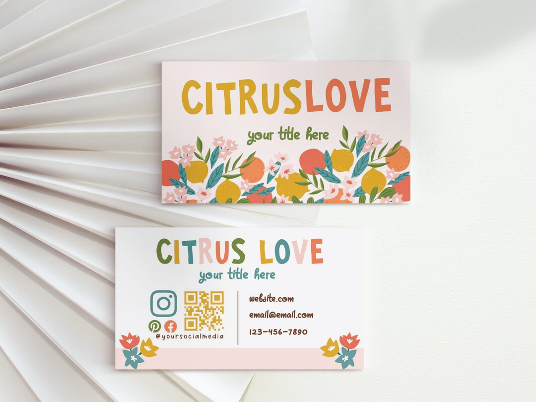 Fruit Business Card Template QR Code, Lemon and Orange Bohemian ...