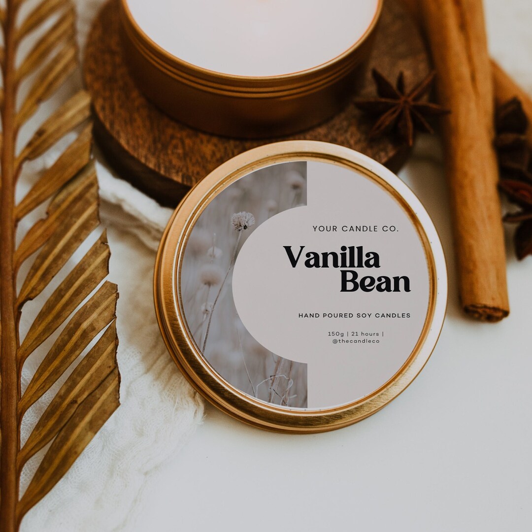 Round Photo Candle Label Template, Editable Candle Lid Sticker Label ...