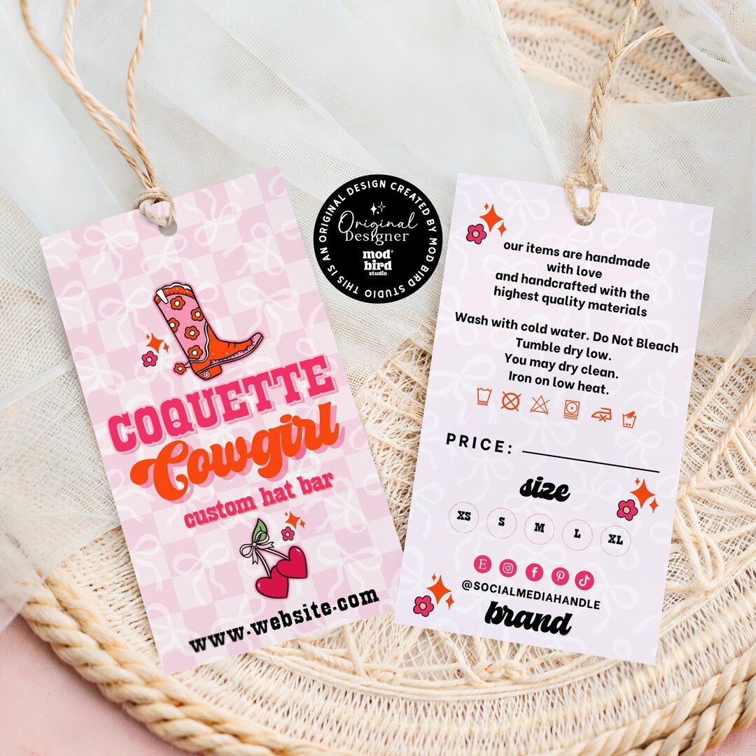 Coquette Western Editable Hang Tag Canva Template, Printable Boutique ...