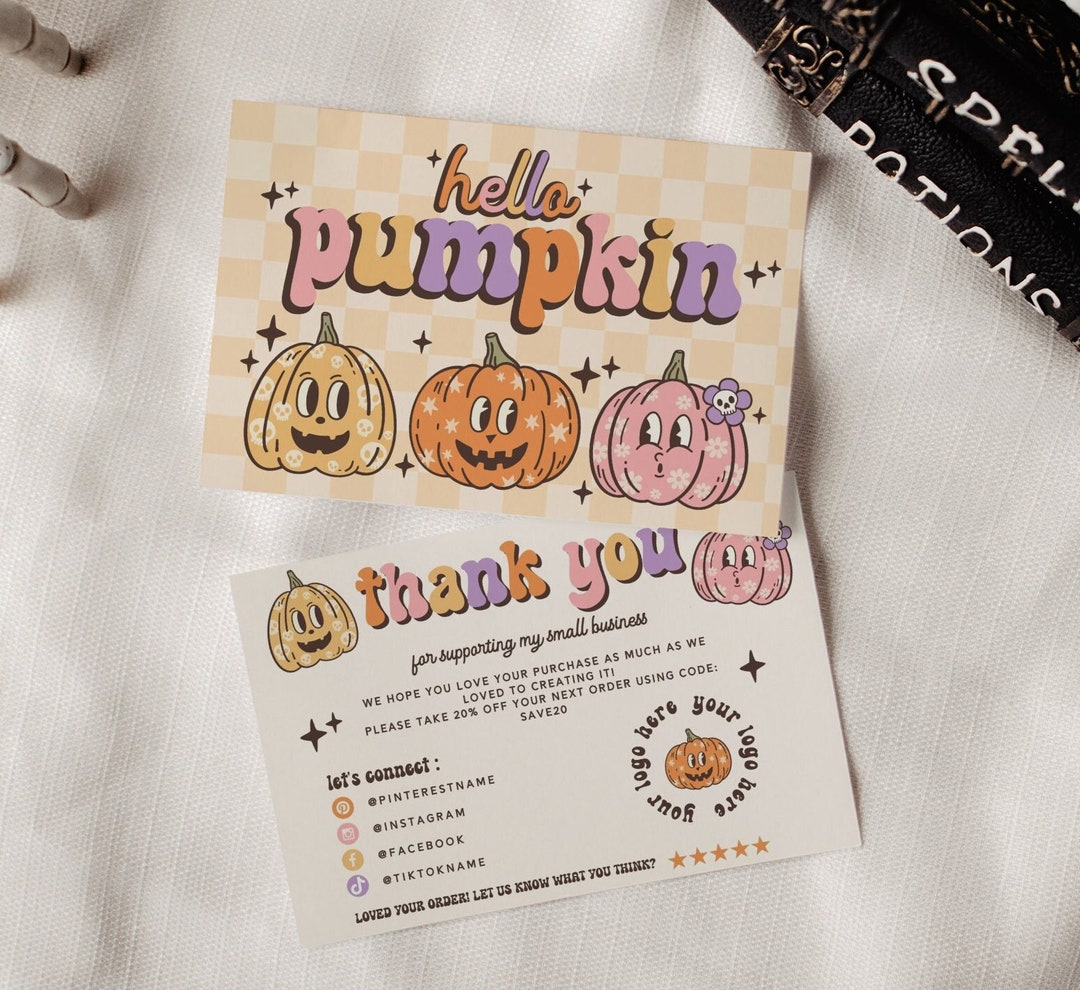 Retro Pumpkin Thank You Card Template Canva, Editable Halloween ...