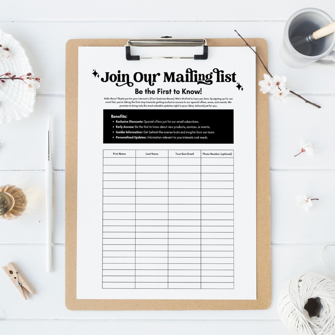 Email List Template Canva, Email Sign up Form, Printable Email ...