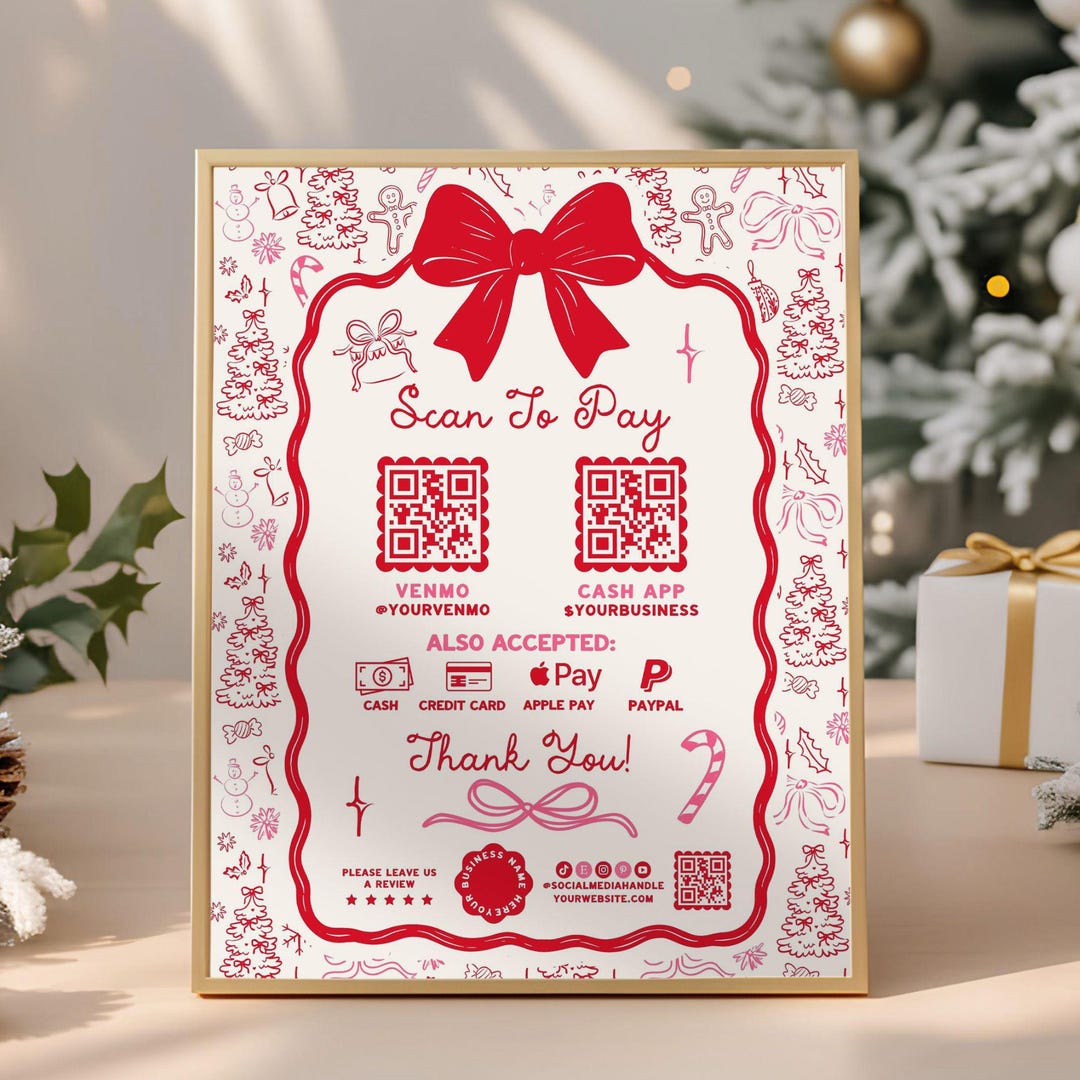 Coquette Holiday QR Code Sign, Editable Red & Pink Payment Template ...