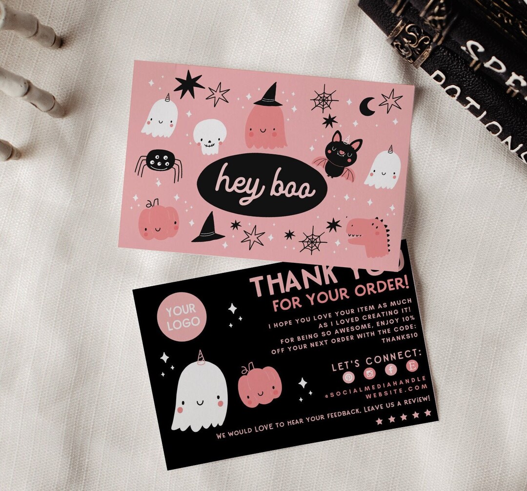 Halloween Ghost Business Thank You Card Template, Editable Hey Boo ...