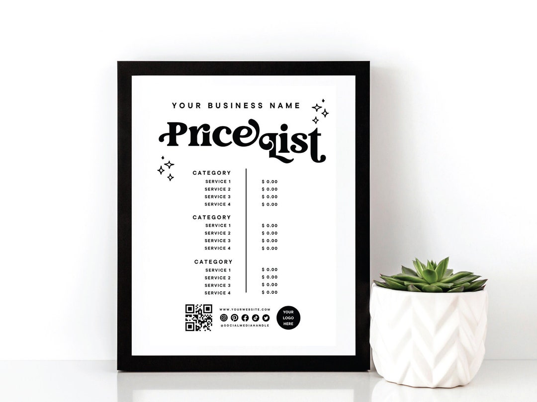 Editable Pricing Sheet, Retro Price List Canva Template, Printable ...