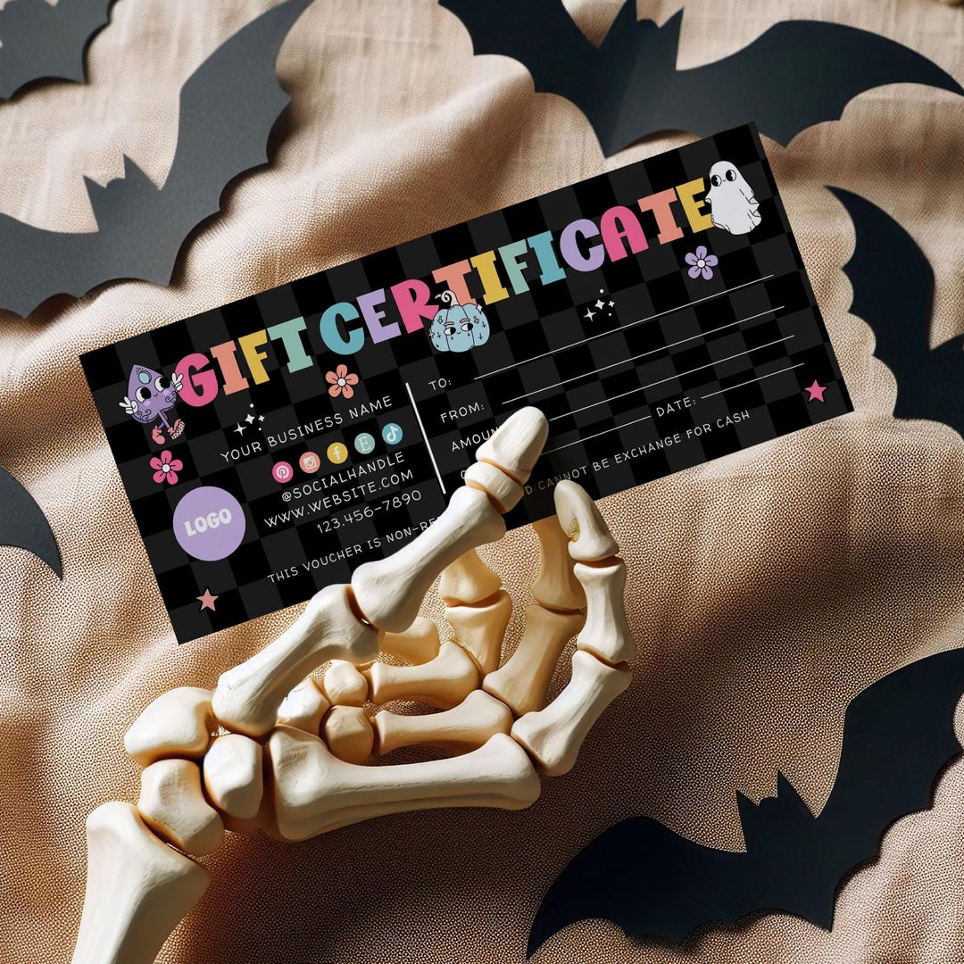 Pastel Halloween Gift Certificate Template, Printable Voucher, Spooky ...