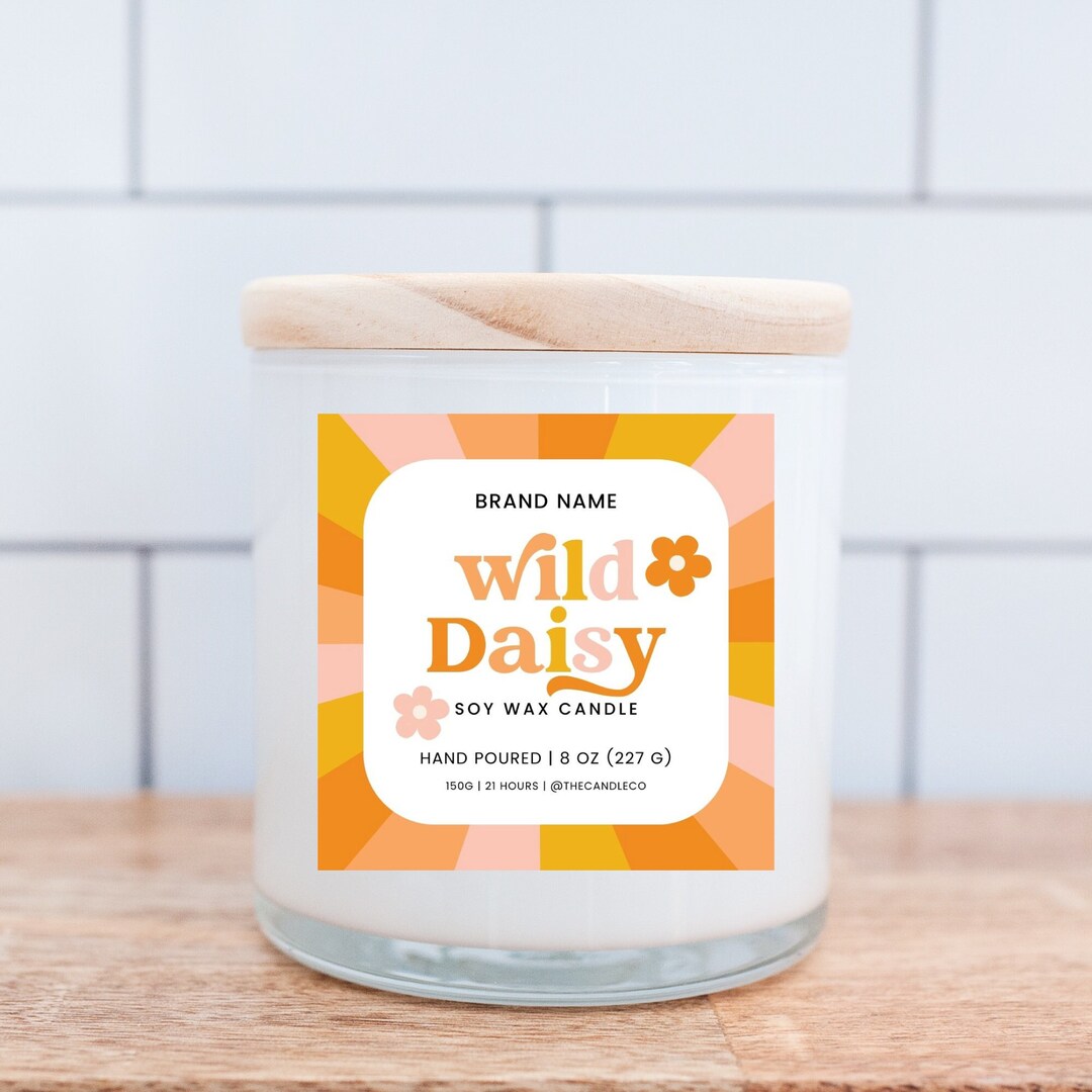 Retro Candle Label Template, Bright Daisy Editable Candle Labels ...