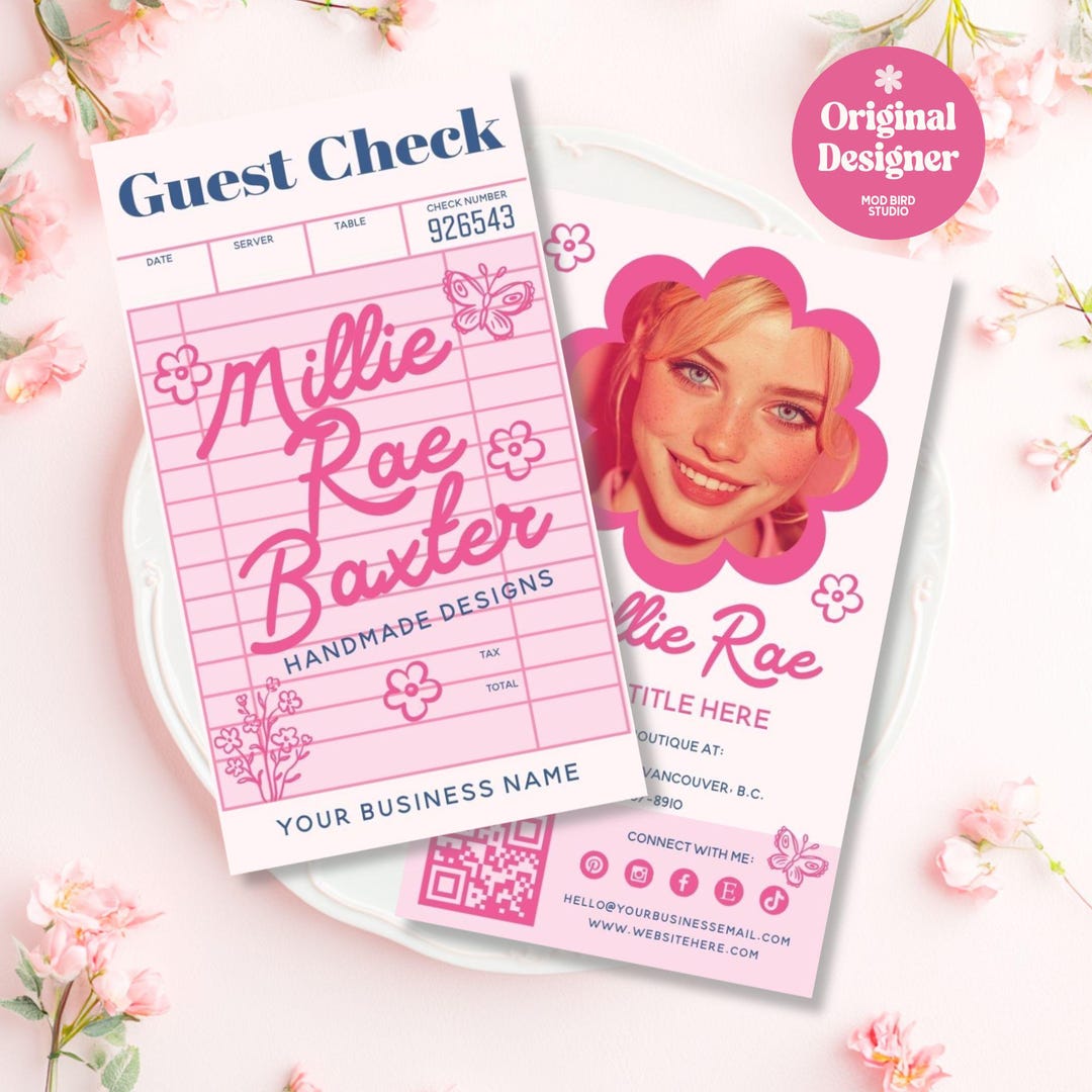 Editable Guest Check Business Card, Retro Canva Template, DIY Small ...
