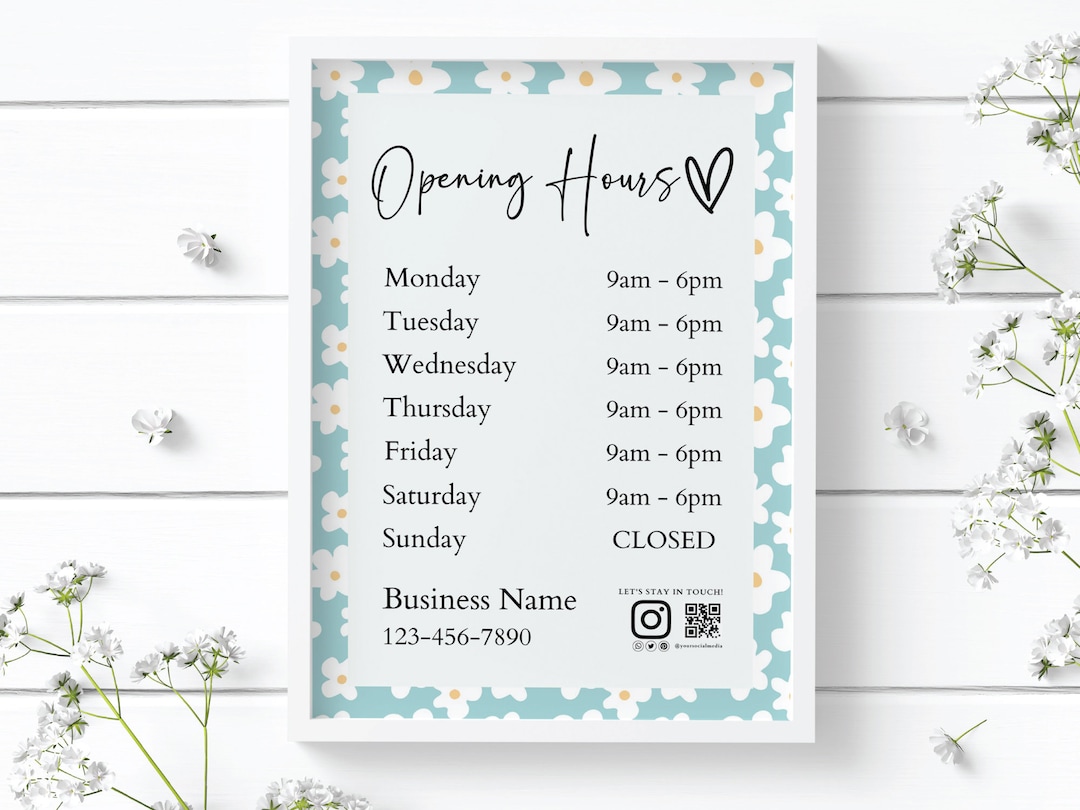 Business Hours Sign Editable Printable Template, Store Hours Sign ...