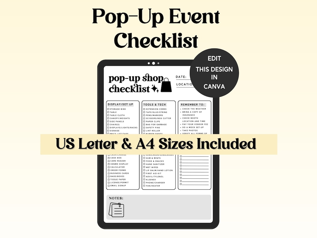 Pop-up Shop Checklist Canva Template, Checklist for Vendor Booth, Craft ...