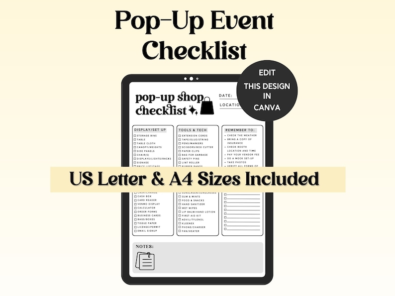 Pop-up Shop Checklist Canva Template, Checklist for Vendor Booth, Craft ...