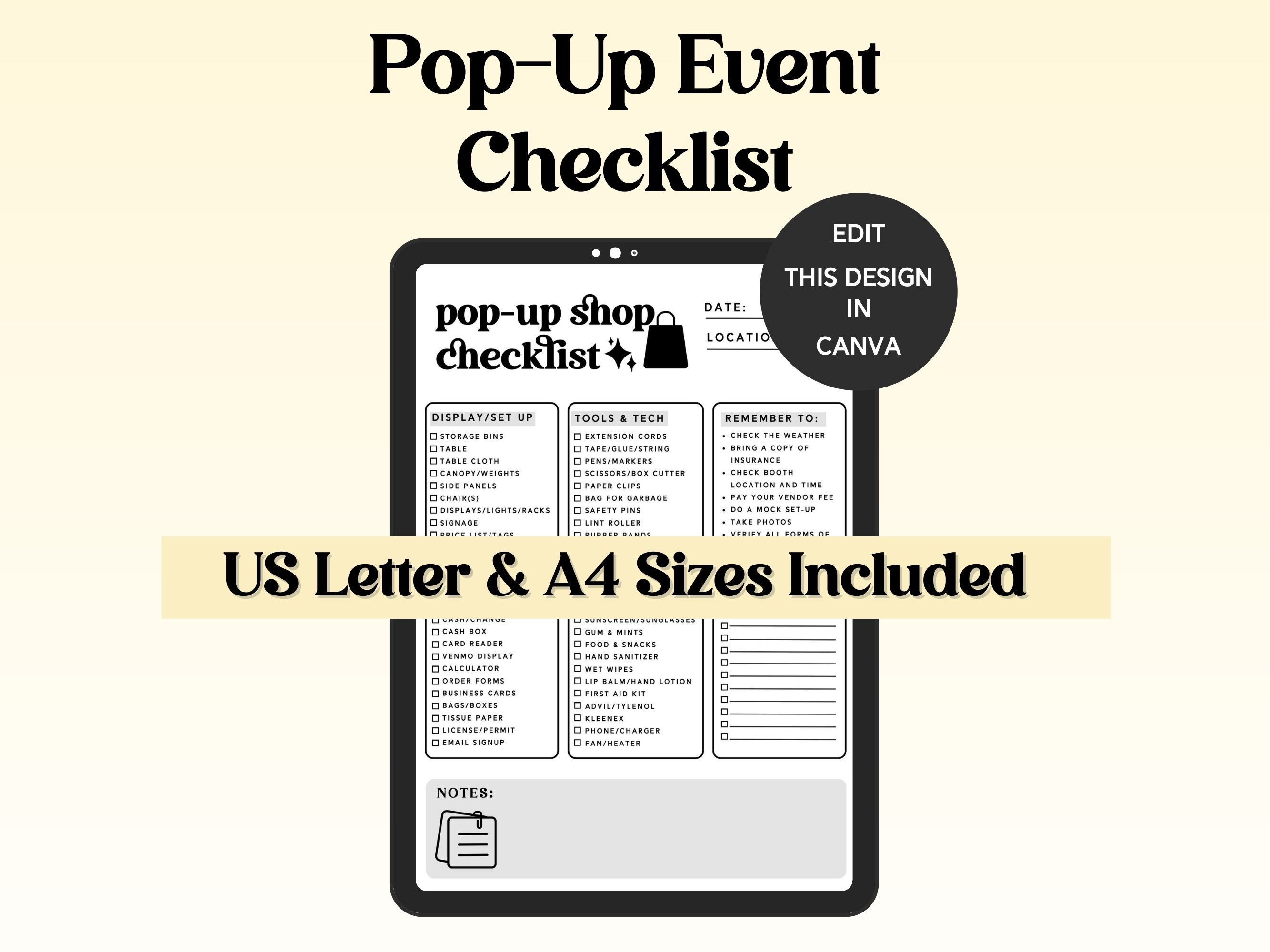 Pop-up Shop Checklist Canva Template, Checklist for Vendor Booth, Craft ...