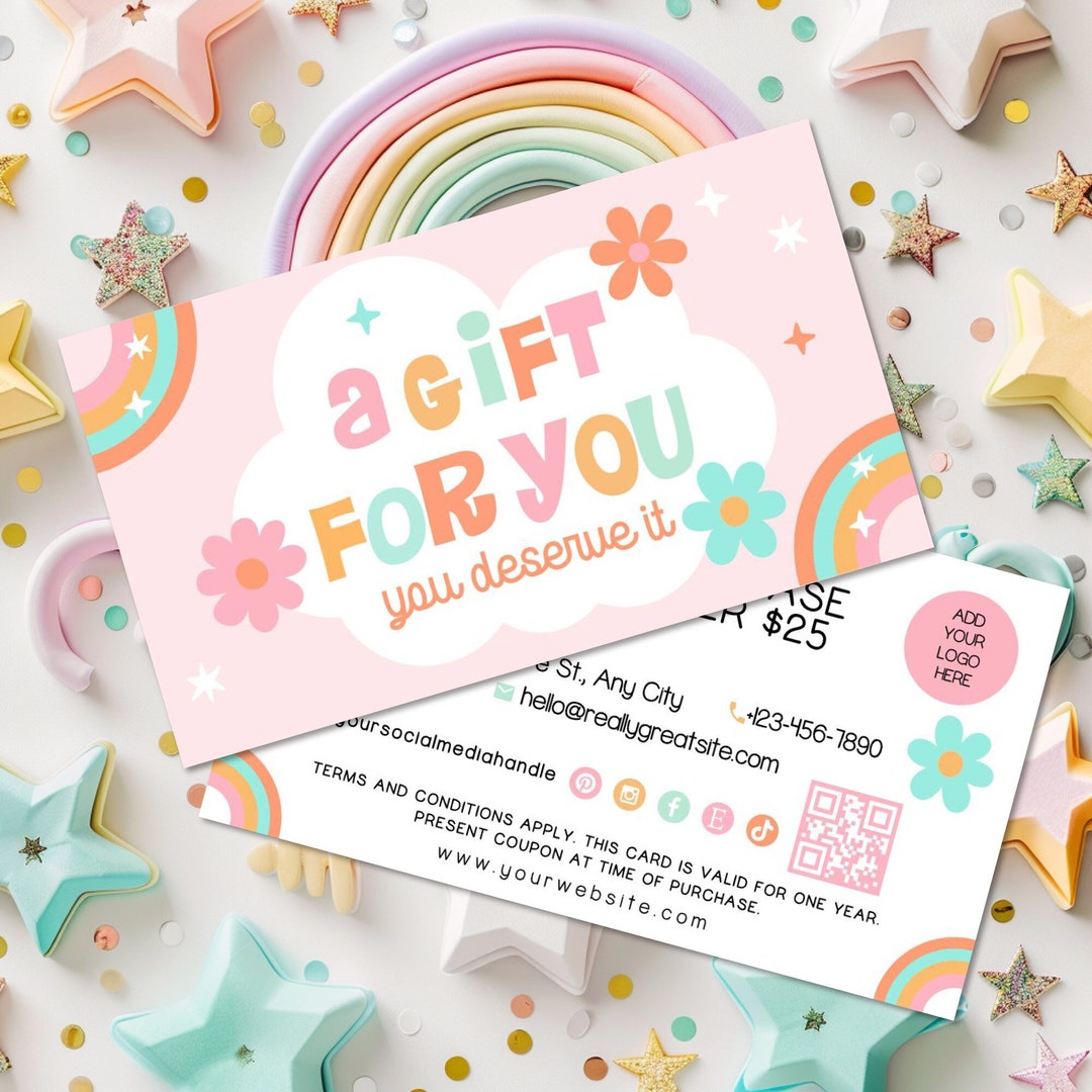 Rainbow Coupon Card Template, Printable Business Coupon Canva Template ...