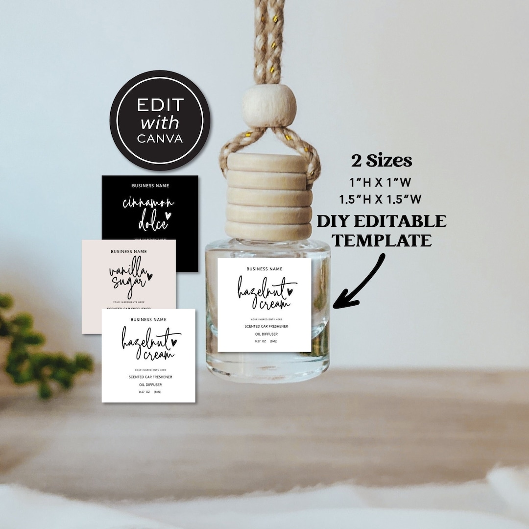 Diy Diffuser Oil Air Freshener Label, Car Diffuser Label Canva Template ...
