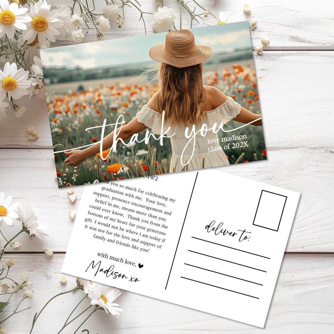 Editable Photo Graduation Thank You Postcard, Graduation Thank You ...