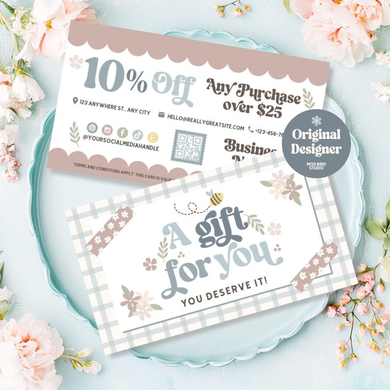 Editable Cottagecore Discount Card, Printable Small Business Coupon ...