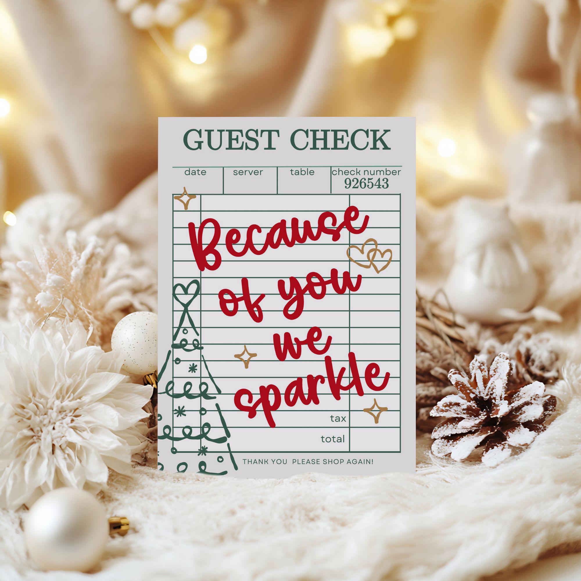 Festive Guest Check Thank You Card Template, Editable Christmas ...