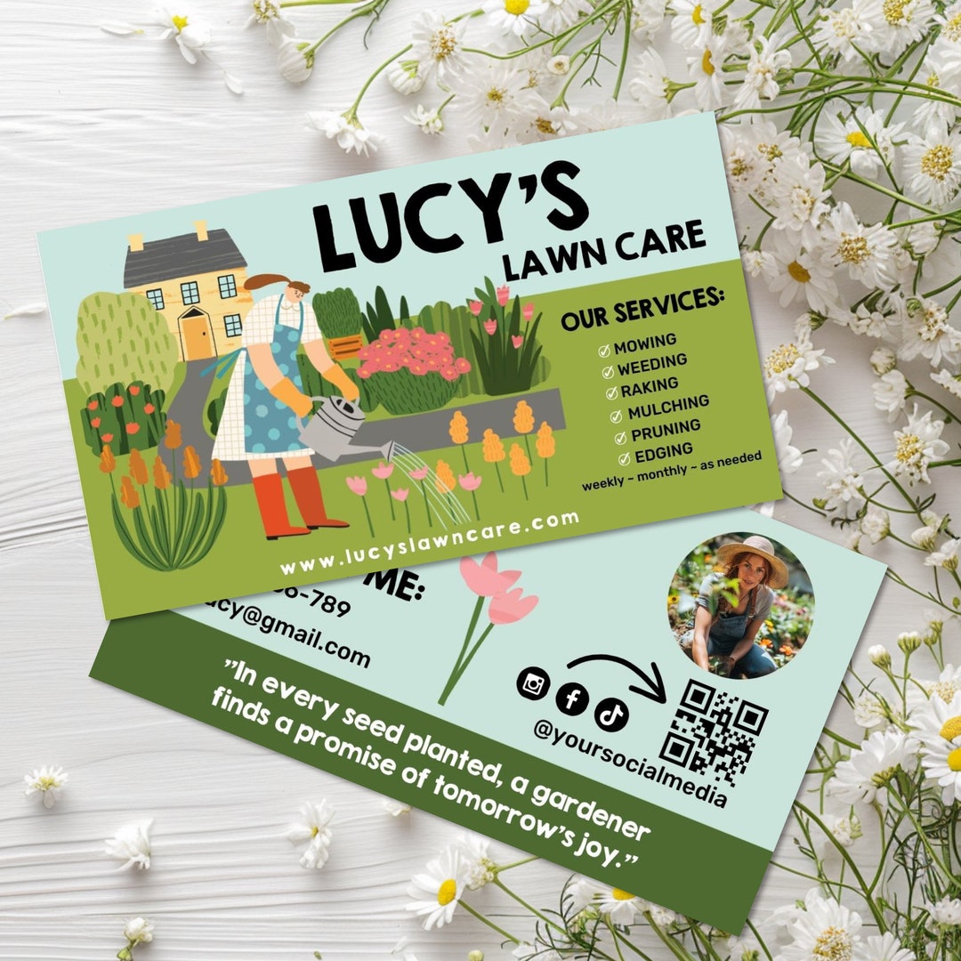 Editable Lawn Service Business Card Canva Template, Lawn Care Business ...