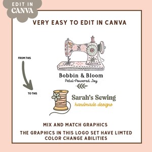 Sewing Logo Canva Template, Editable Craft Business Branding Kit ...