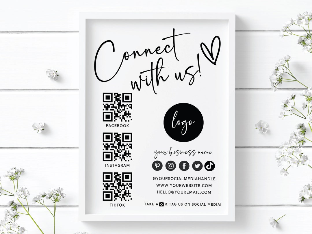 Social Media Sign Template, QR Code Sign, Editable Small Business Sign ...