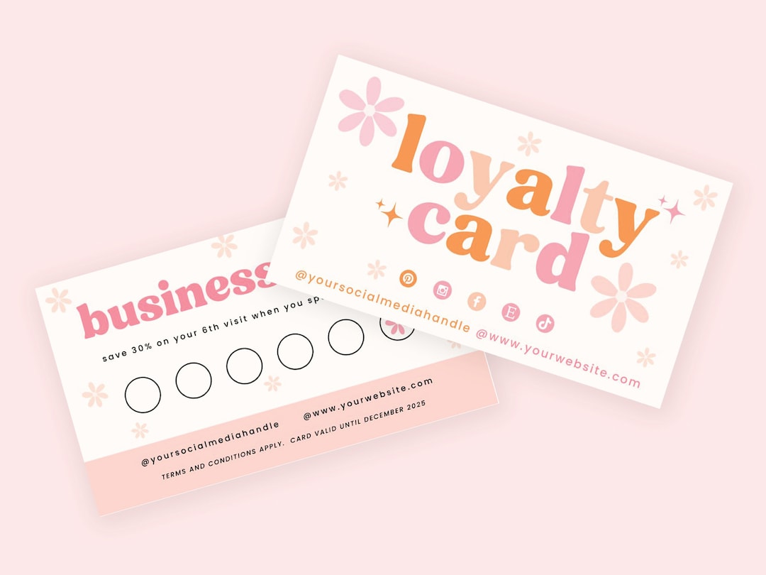 Retro Loyalty Card Template, Editable Customer Punch Card, Rewards Card ...