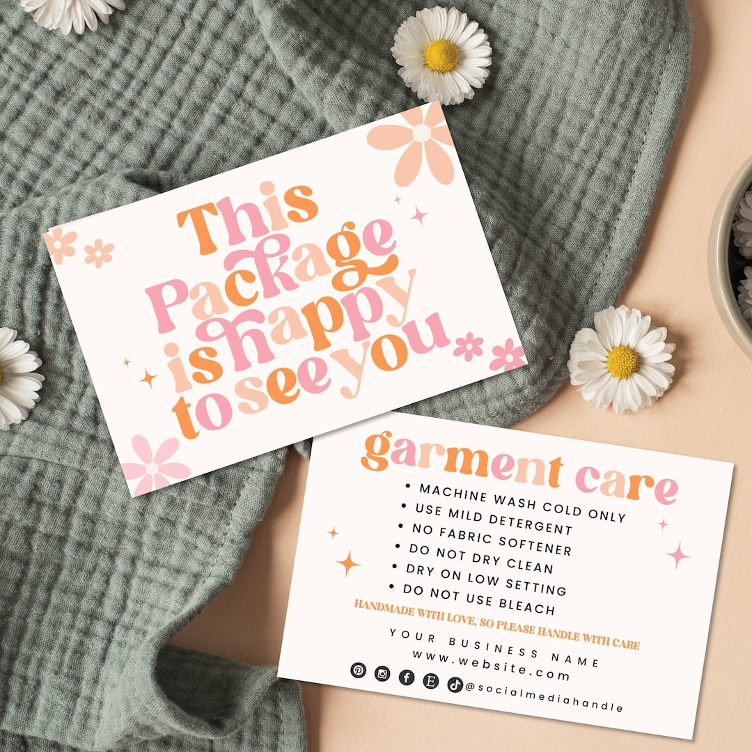 Garment Care Card Canva Template, Retro Thank You Card Insert, DIY ...