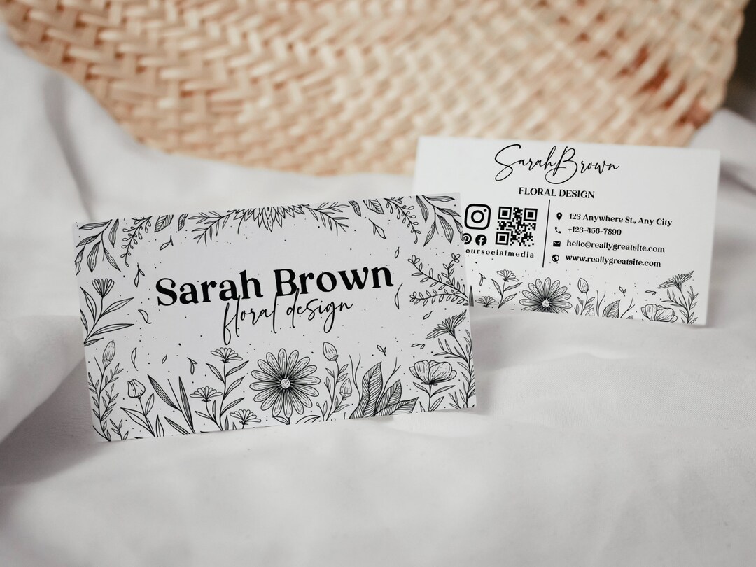 Minimalist Floral Printable Business Card Template, DIY Flower Calling ...