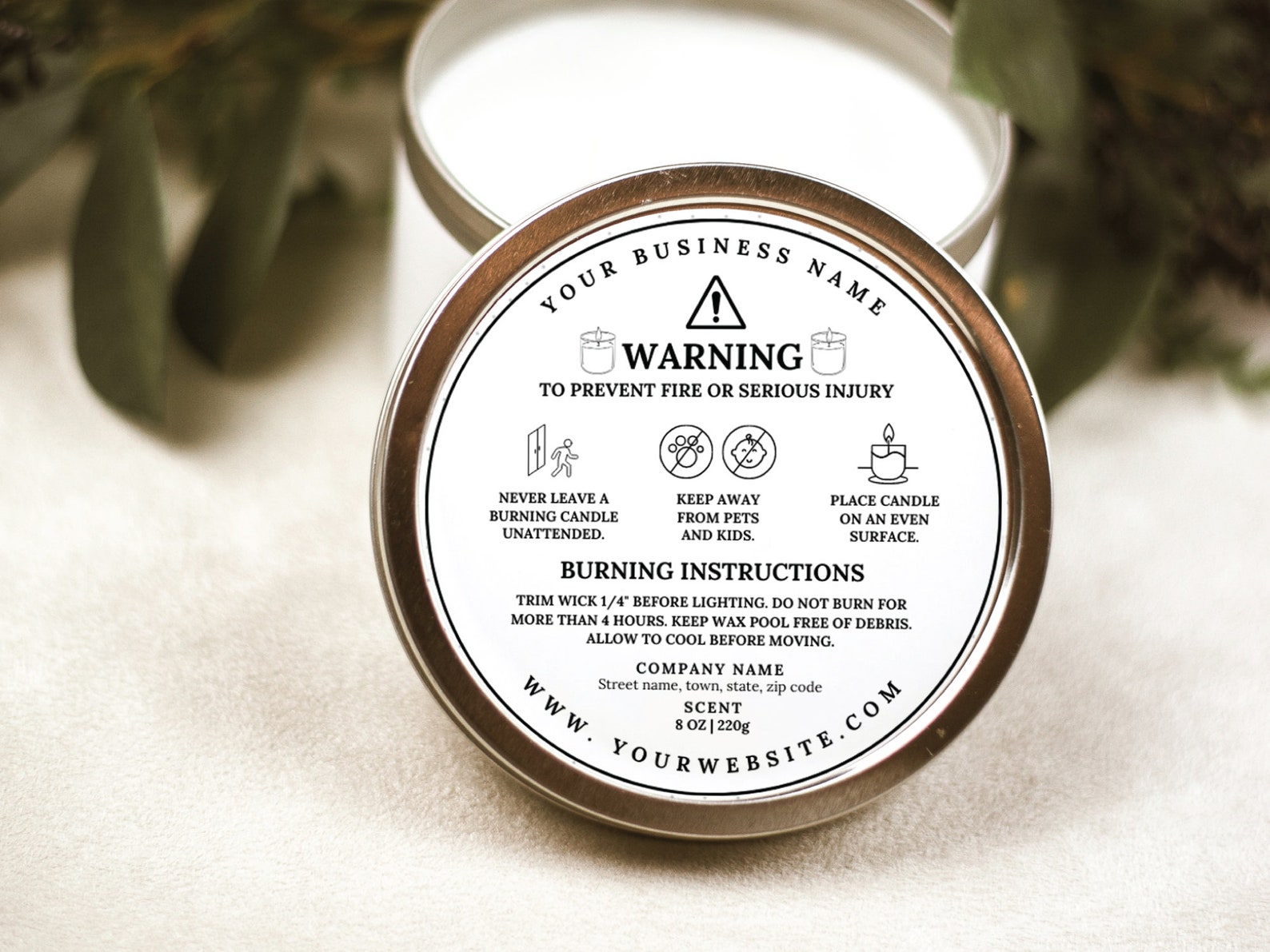 Candle Warning Label Template, Digital Download, Custom Editable ...