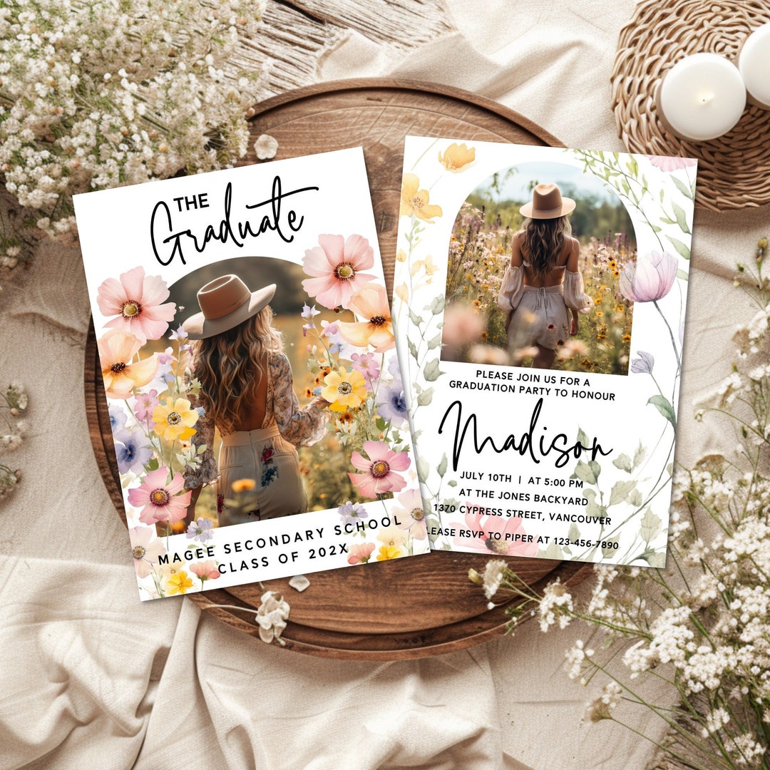 Editable Graduation Announcement Card, DIY Boho Senior Announcement ...