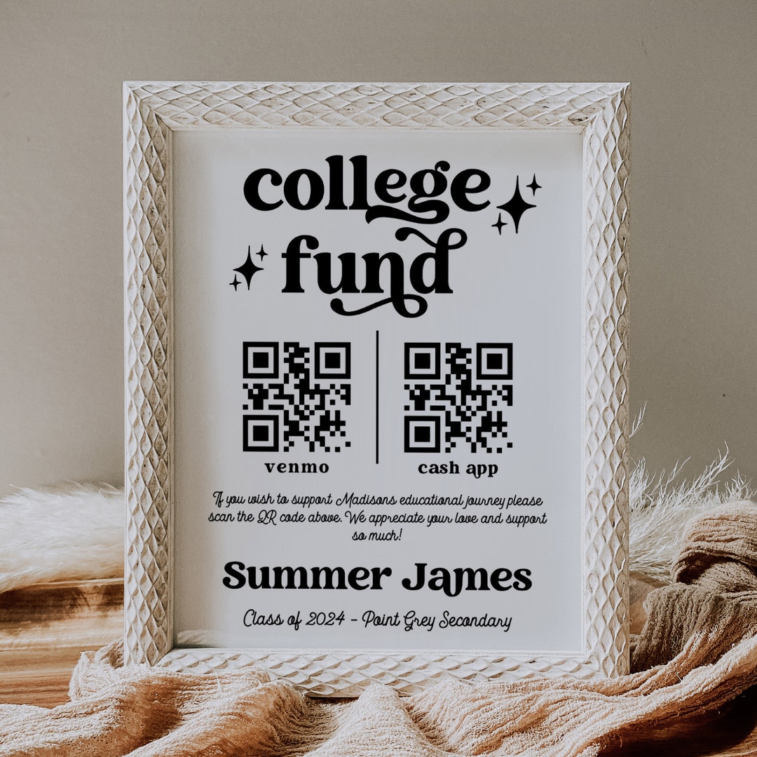 Editable College Fund Sign Template, DIY Grad Party QR Code Sign, Venmo ...