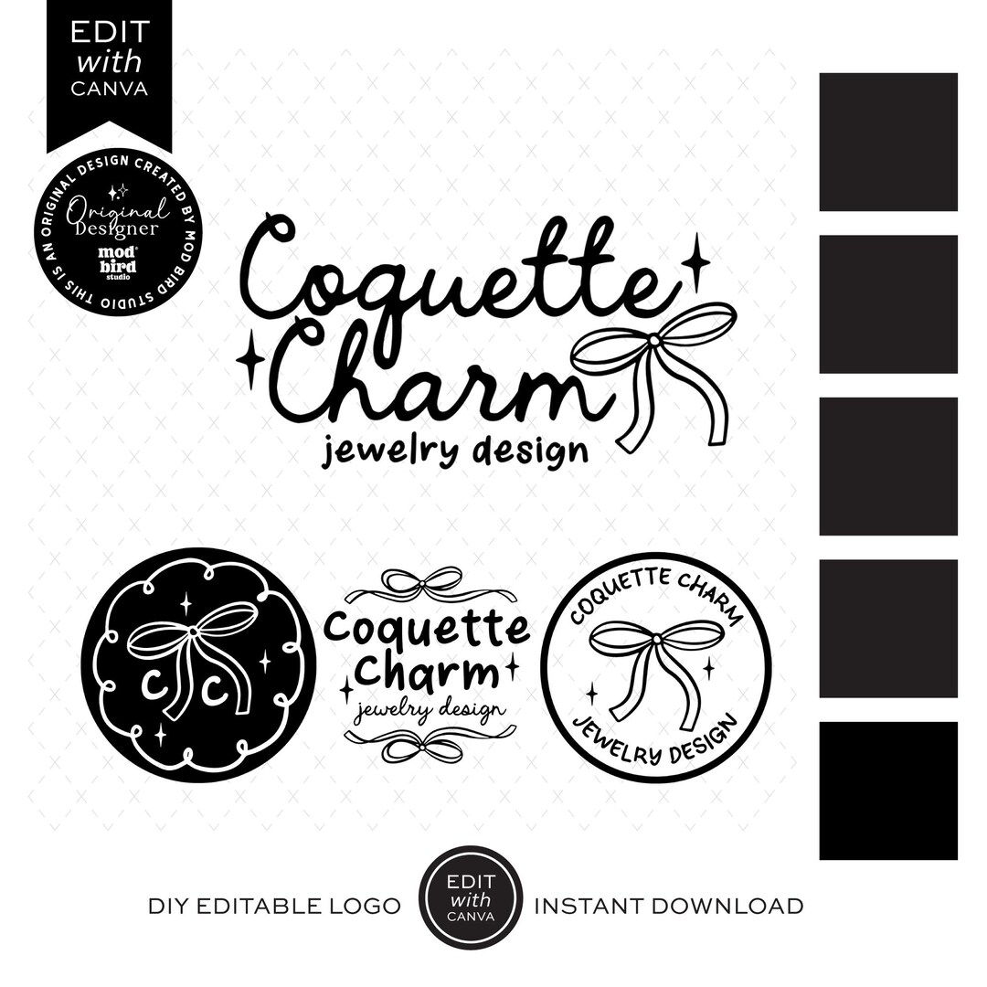 Coquette Business Logo Template Canva, Editable Trendy Black Bow ...