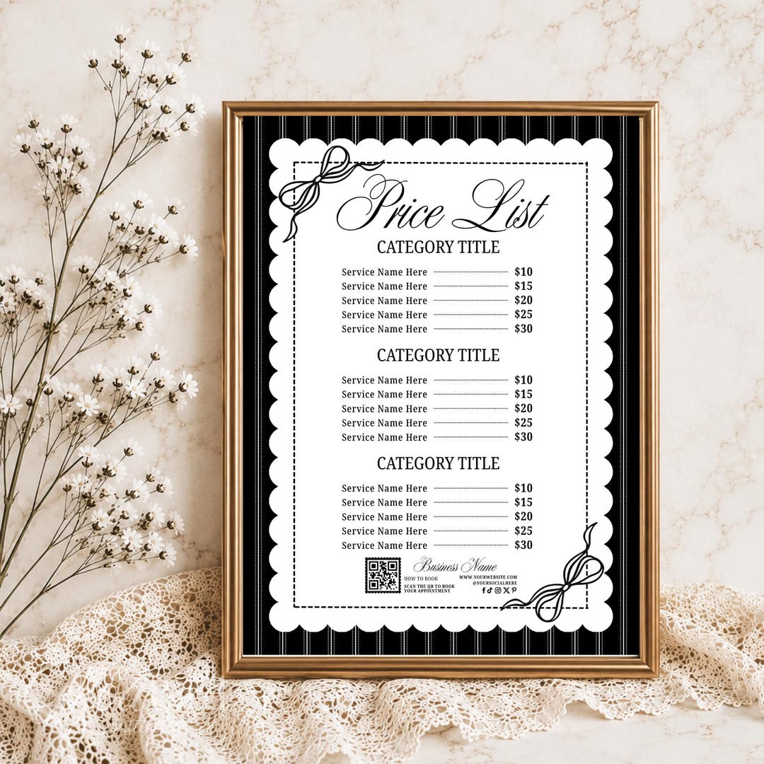 Editable Price List Canva Template, Coquette Business Pricing Sign ...