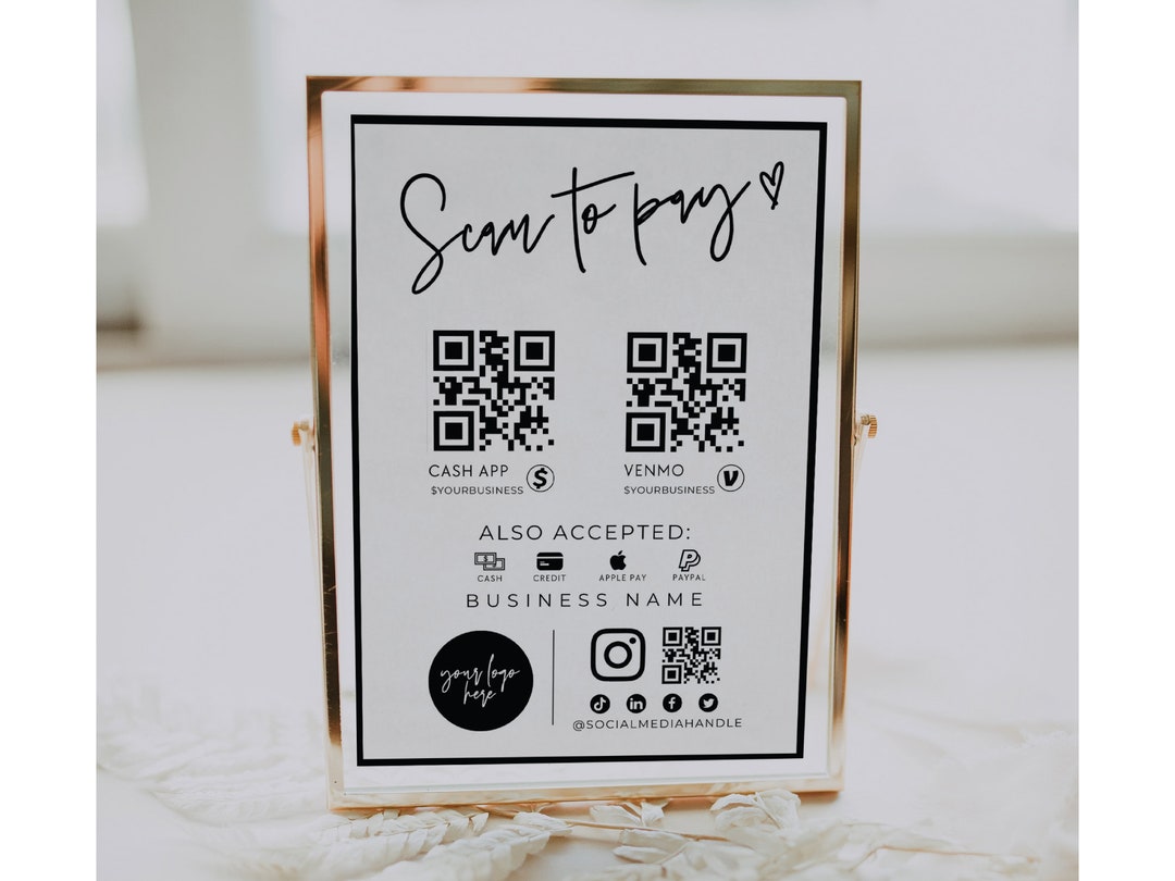 QR Code Sign Template, Printable Payment Sign, Scan to Pay Sign ...