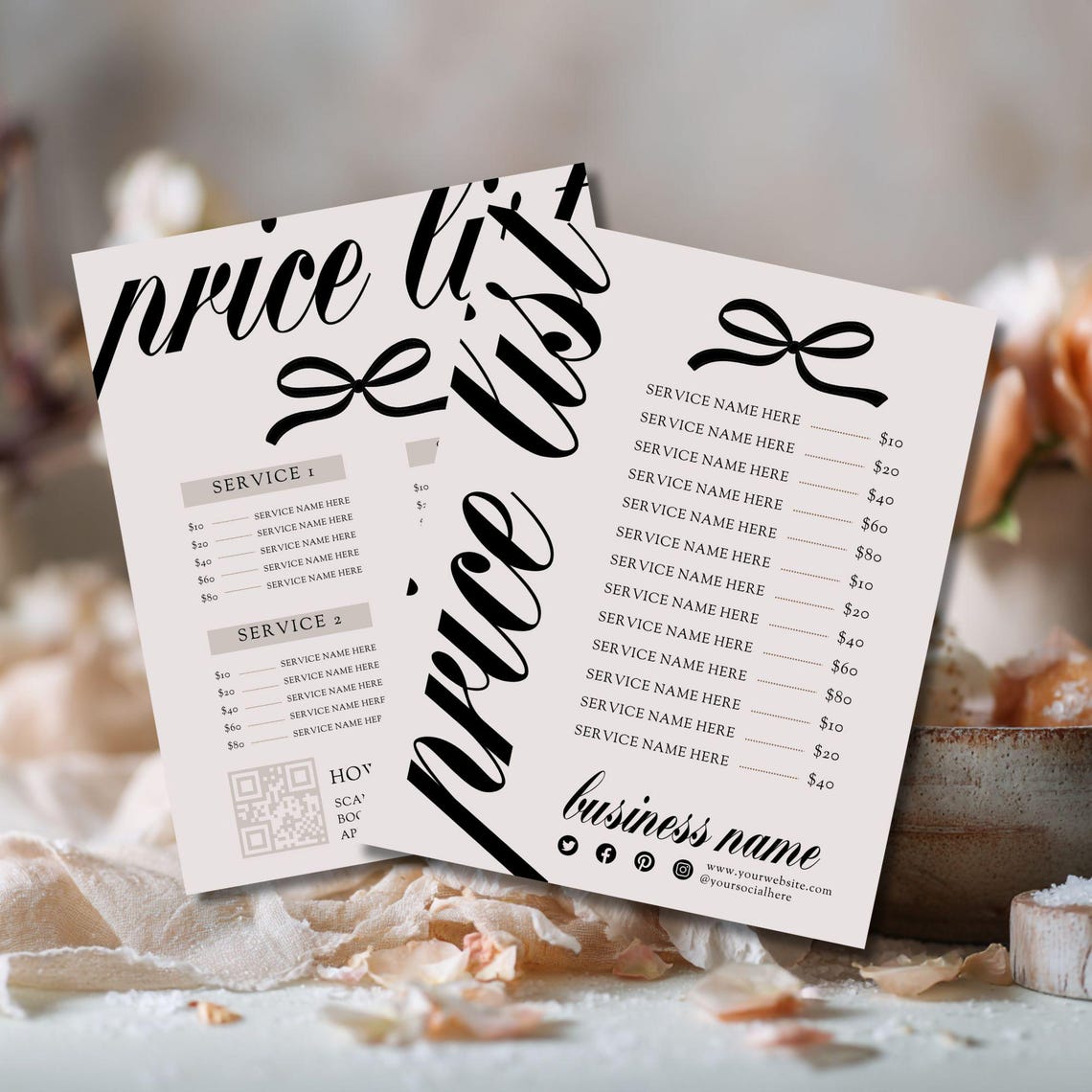 Coquette Aesthetic Price List Canva Template, Editable Price Menu With ...