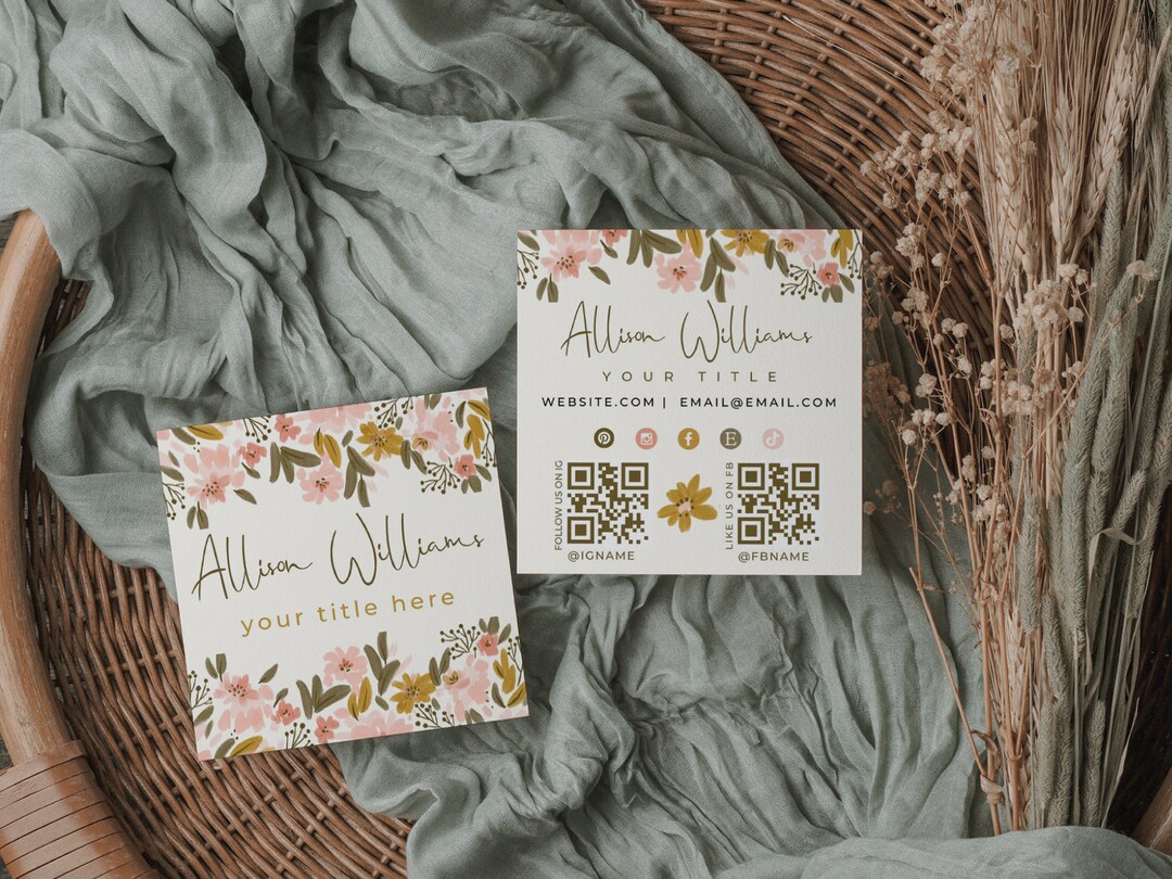Boho Business Card Template, Bohemian Printable Square Business Card ...