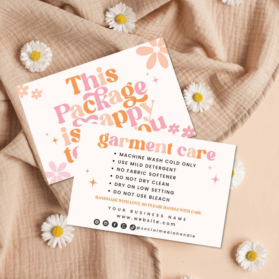 Garment Care Card Canva Template, Retro Thank You Card Insert, DIY ...