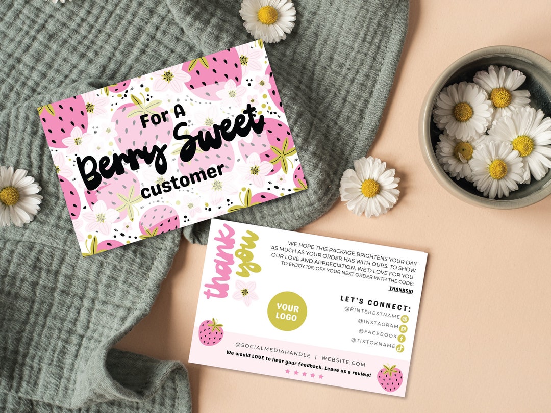 Editable Strawberry Business Thank You Card, Printable Retro Thanks for ...