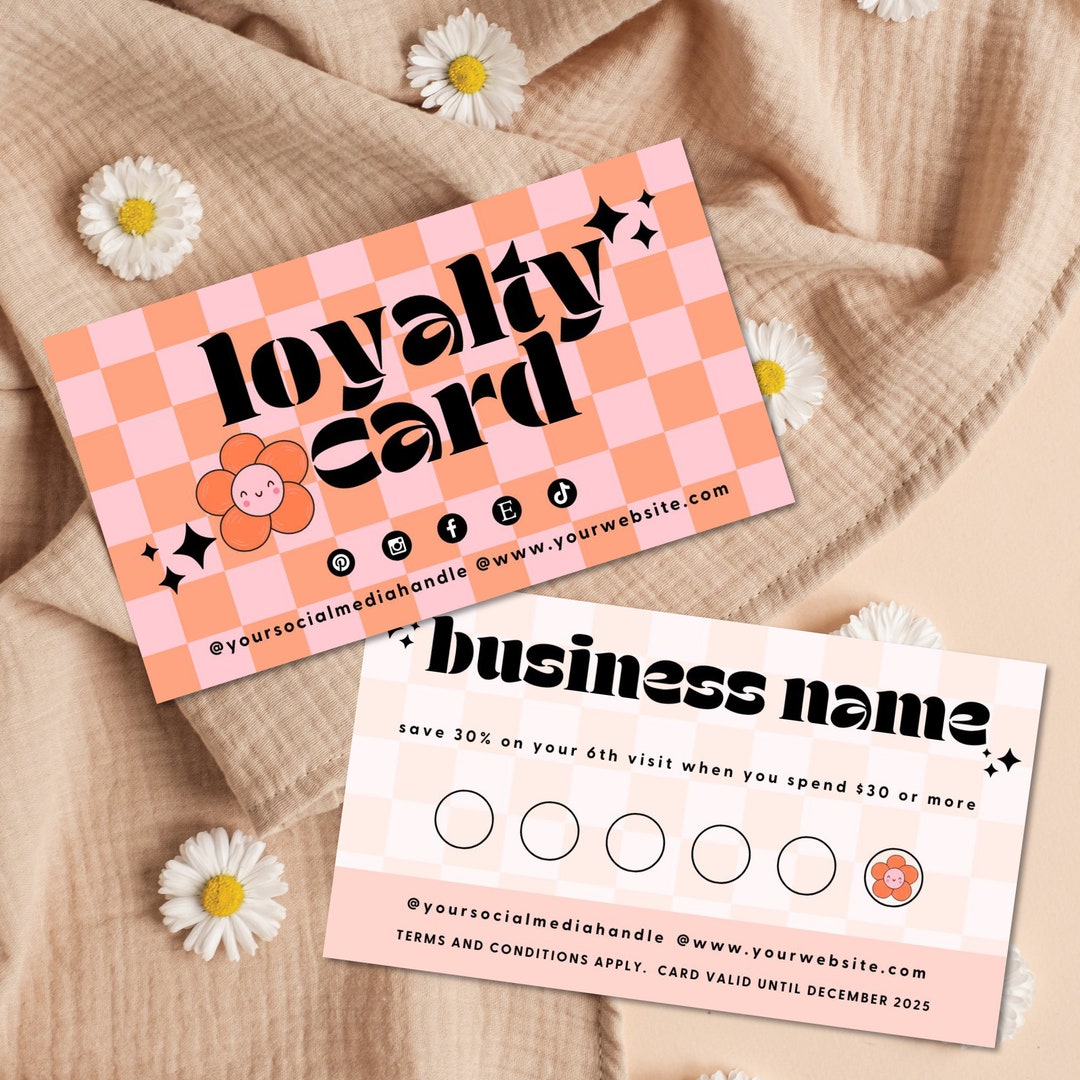 Editable Customer Punch Card | Editable Daisy Retro Loyalty Card ...