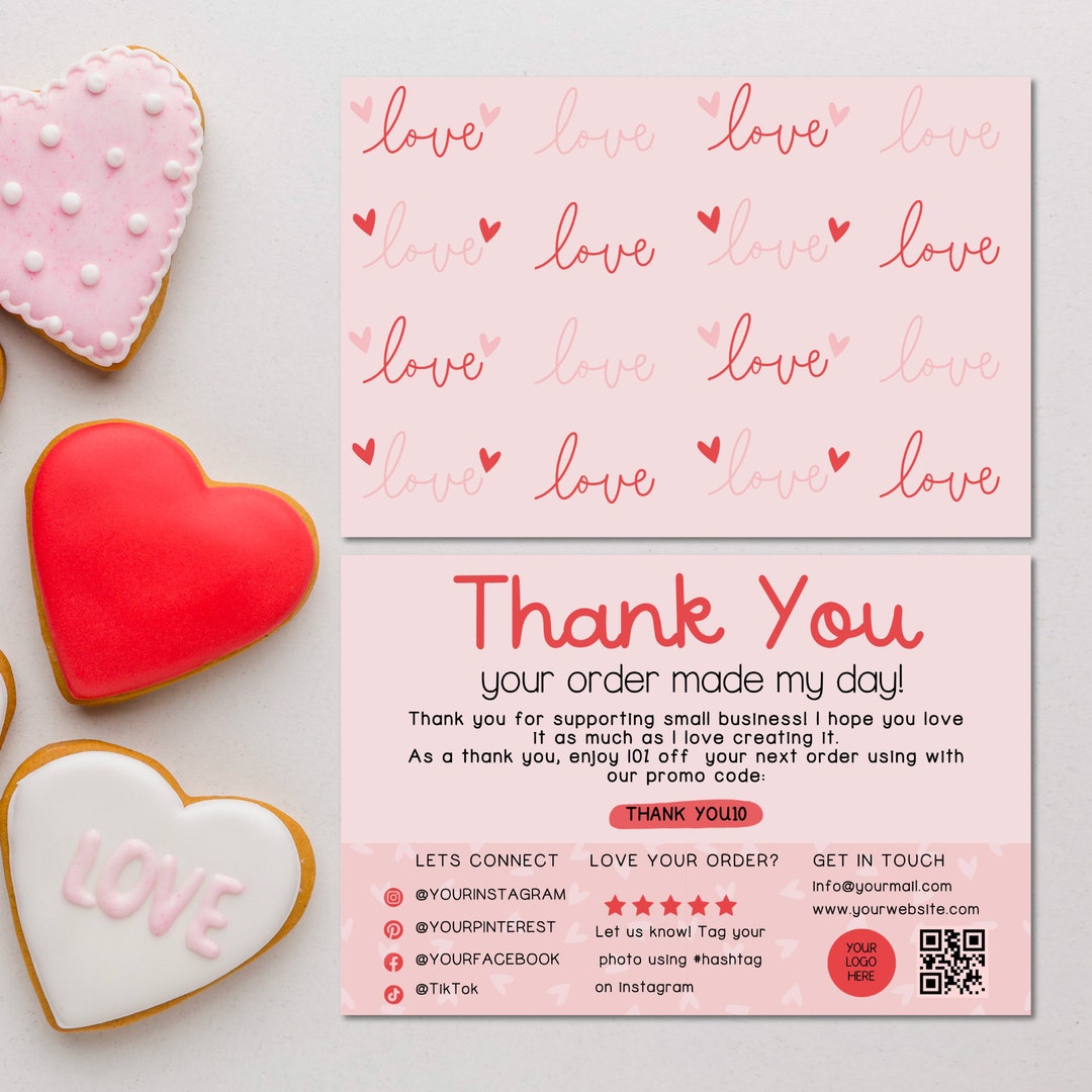 Printable Valentines Thank You Card for Small Business Canva, DIY Pink ...