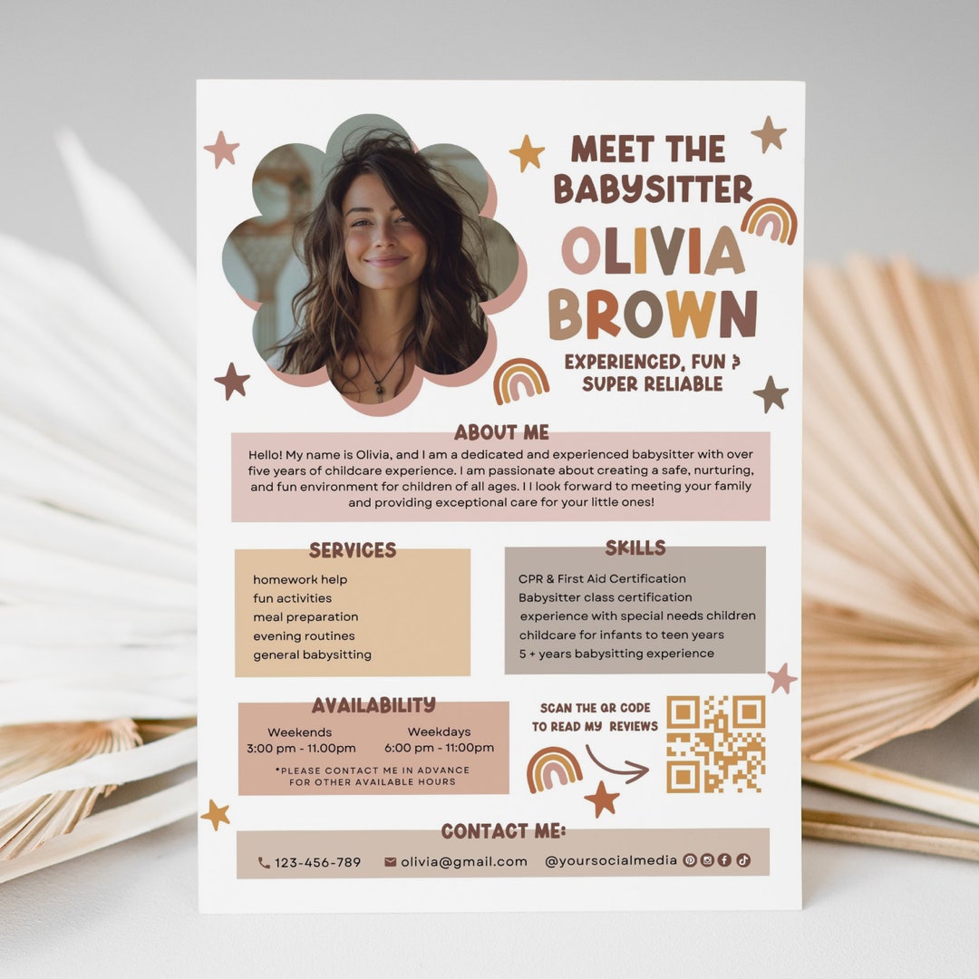 Boho Babysitter Editable Business Canva Flyer, DIY Printable Community ...